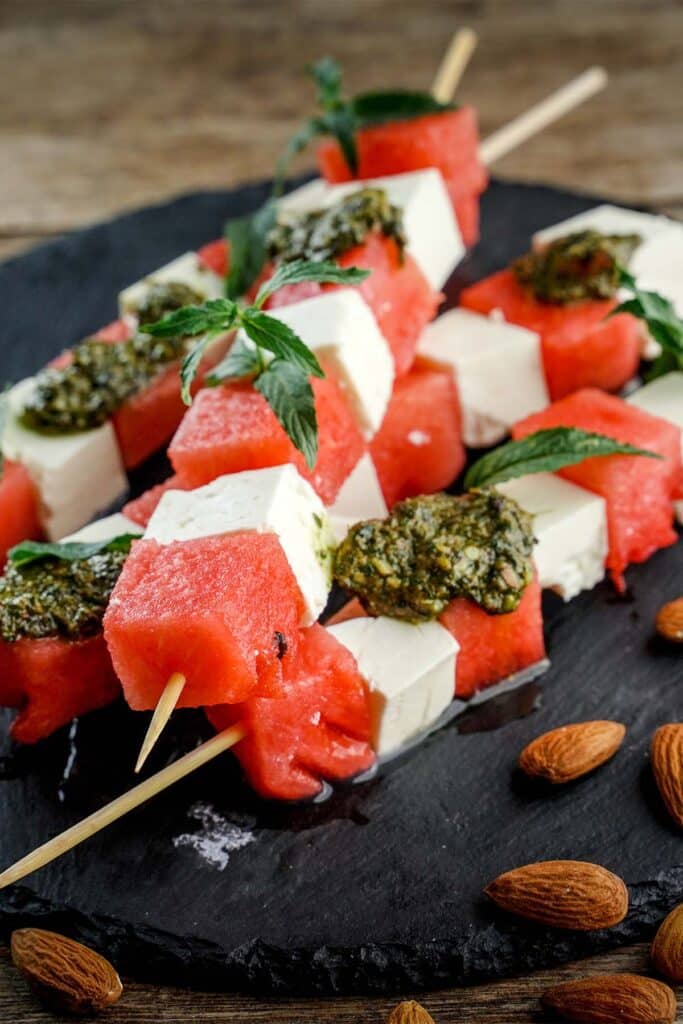 Watermelon Feta Mint Skewers - Picnic Tale