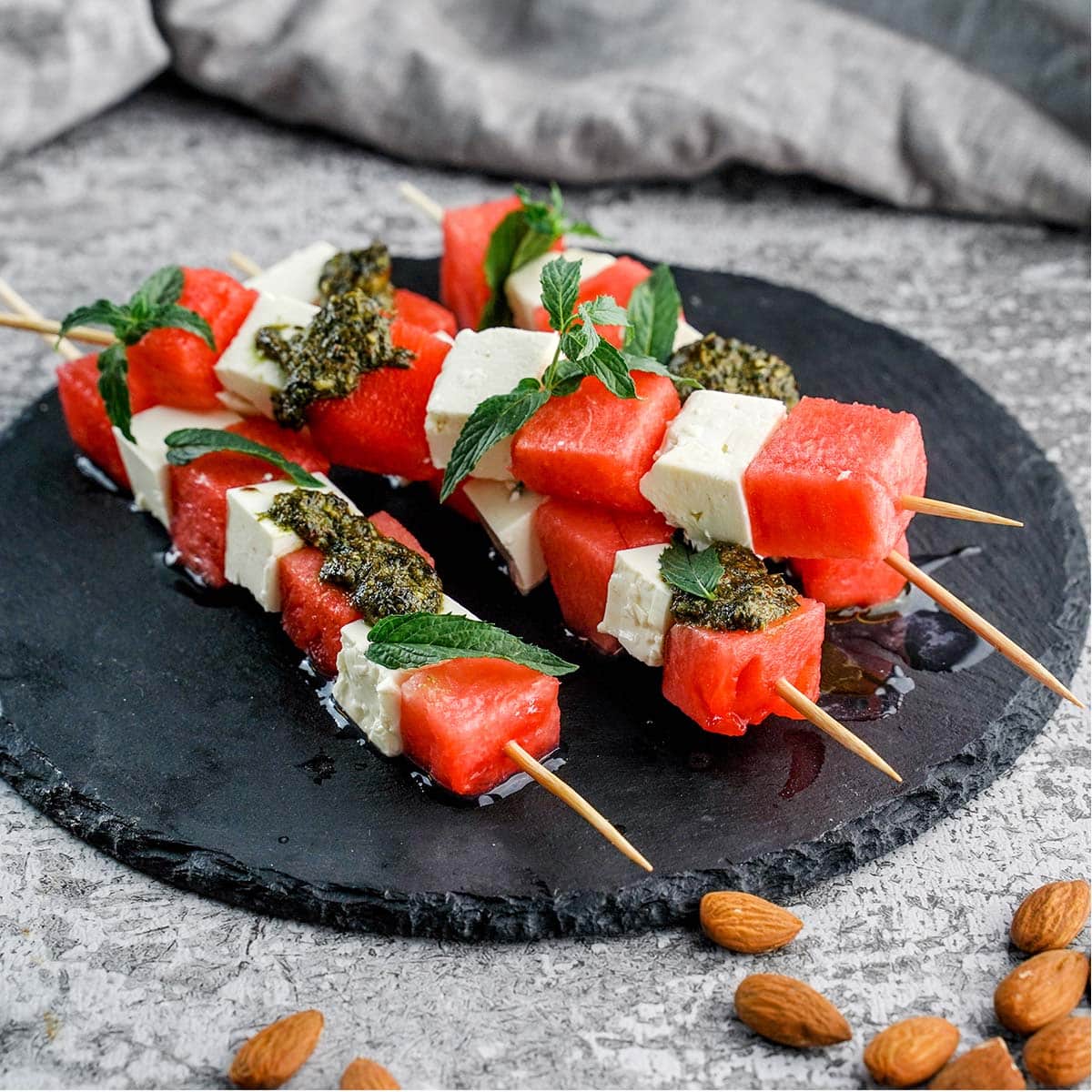 Watermelon Feta Mint Skewers - Picnic Tale